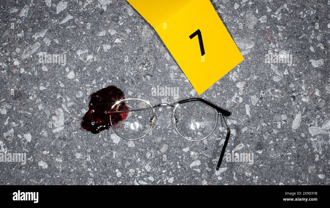 Realistic Police Case File Photo: Bloody Glasses Found on Crime Scene ...