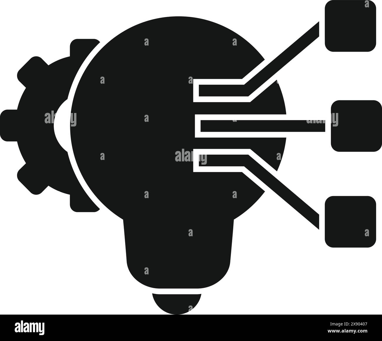 Black and white vector graphic combining a light bulb and gear for ...
