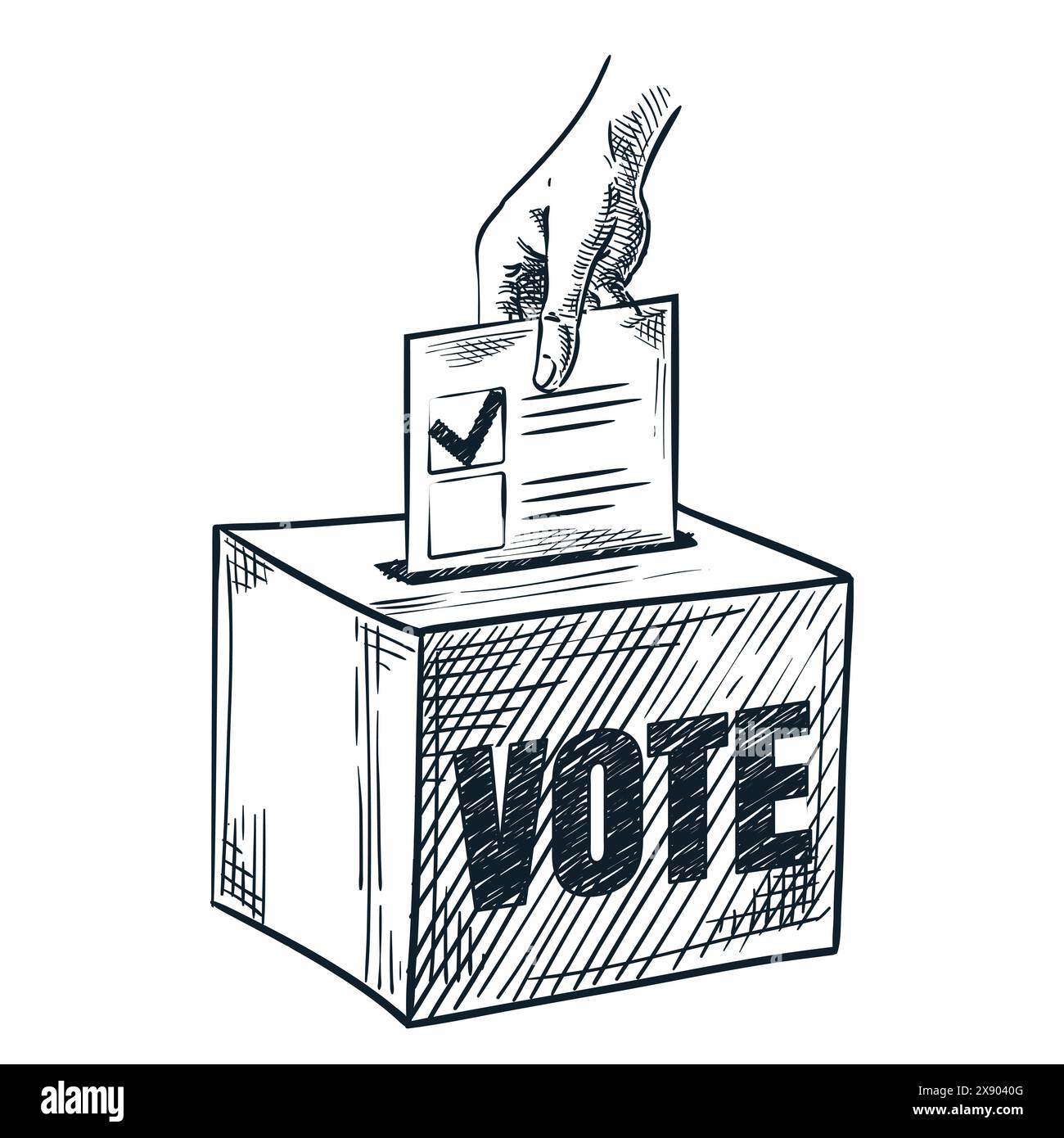 Human hand holding ballot paper and puts it in election vote box ...