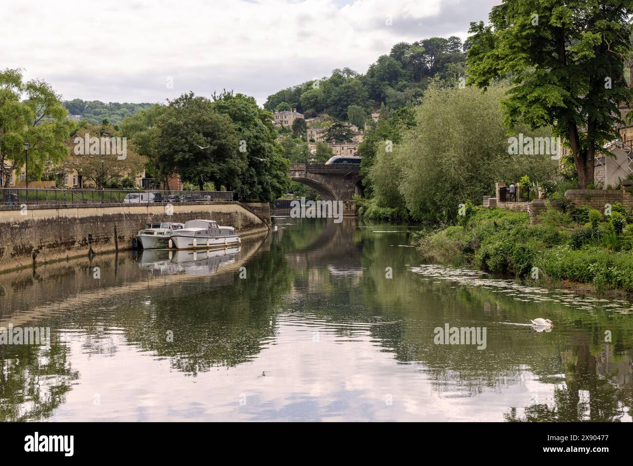 River Avon in Bath with the railway bridge over the river in the ...
