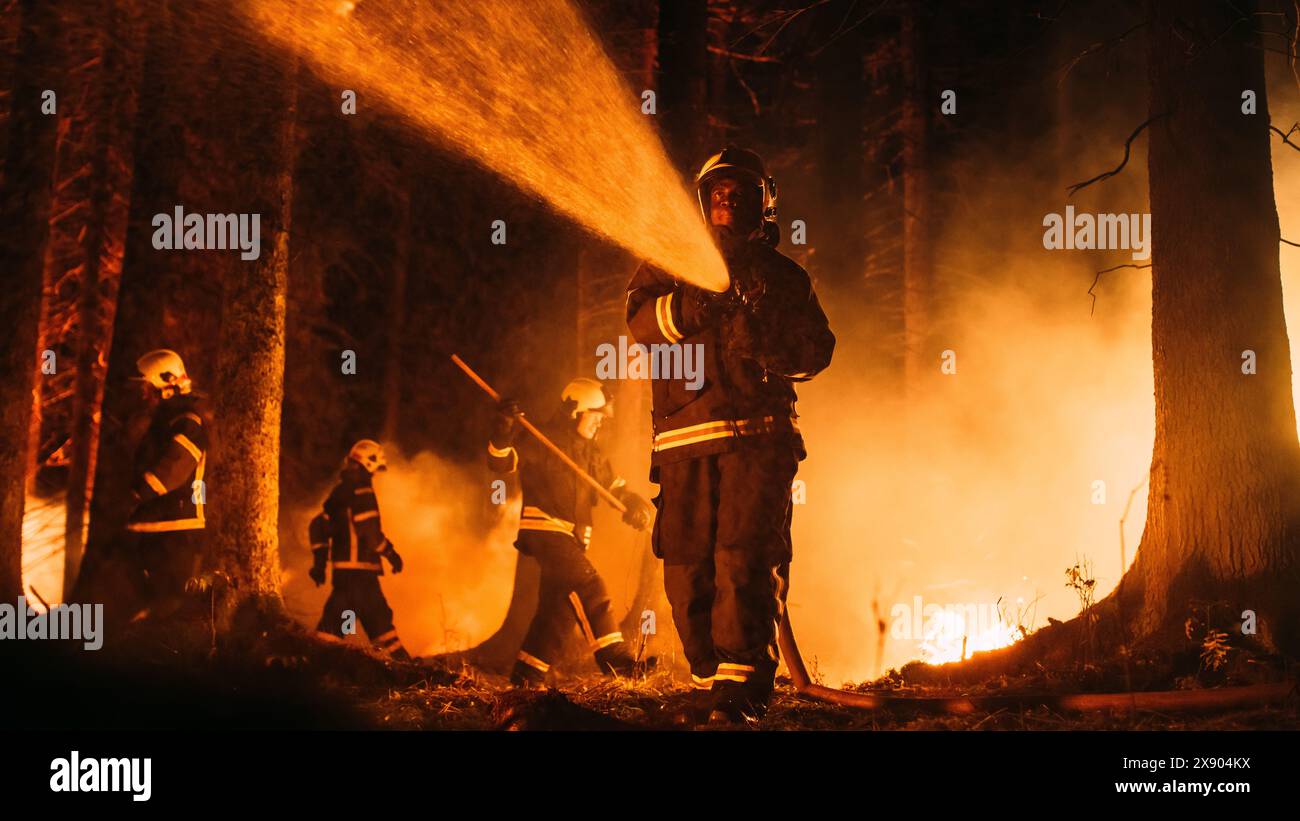 Experienced African American Firefighter Extinguishing a Wildland Fire ...