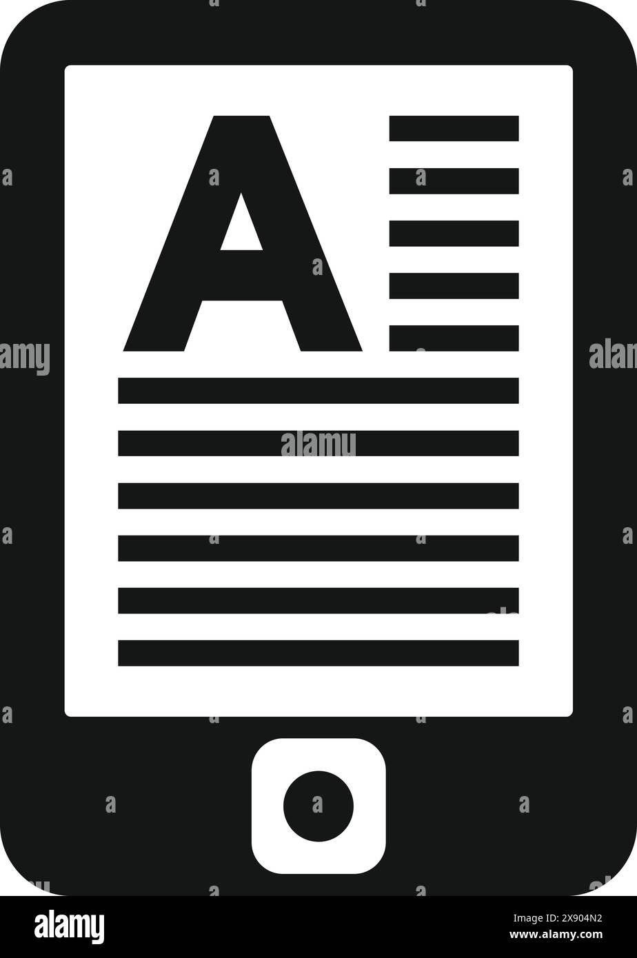 Simplified representation of an ebook reader device in black and white ...