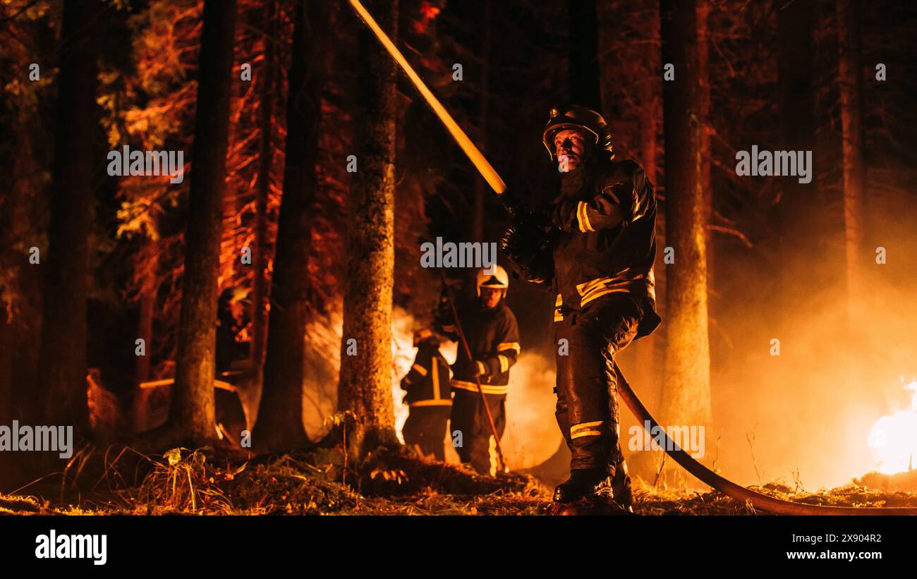 Group of Experienced Firefighters Extinguishing a Wildland Brushfire ...