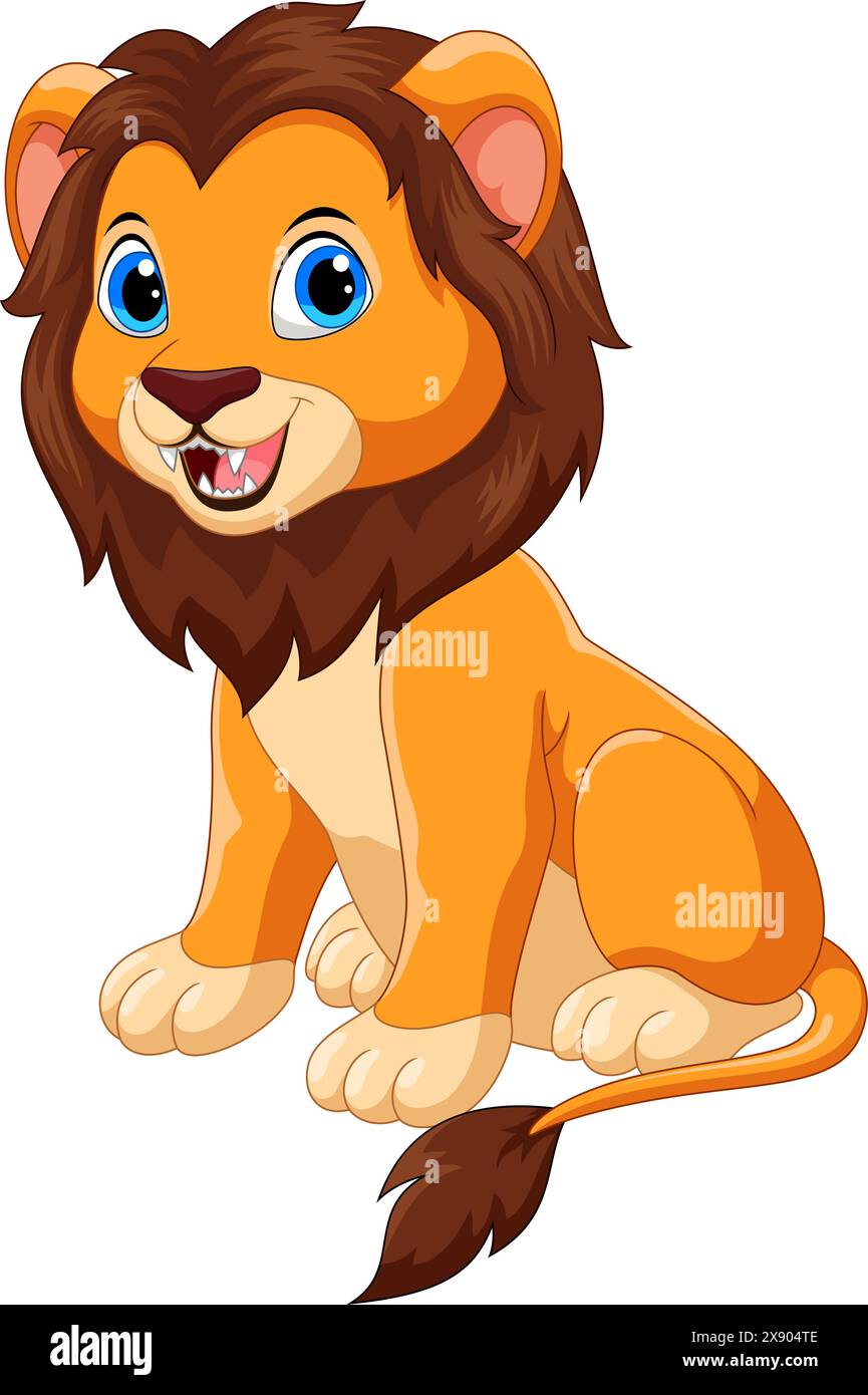 Vector illustration of happy lion cartoon isolated on white background ...