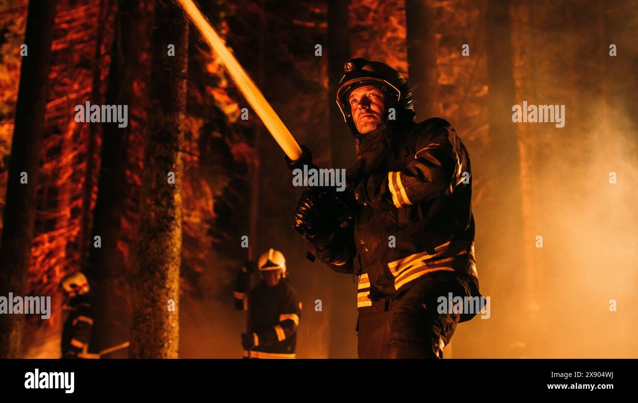 Group of Experienced Firefighters Extinguishing a Wildland Brushfire ...