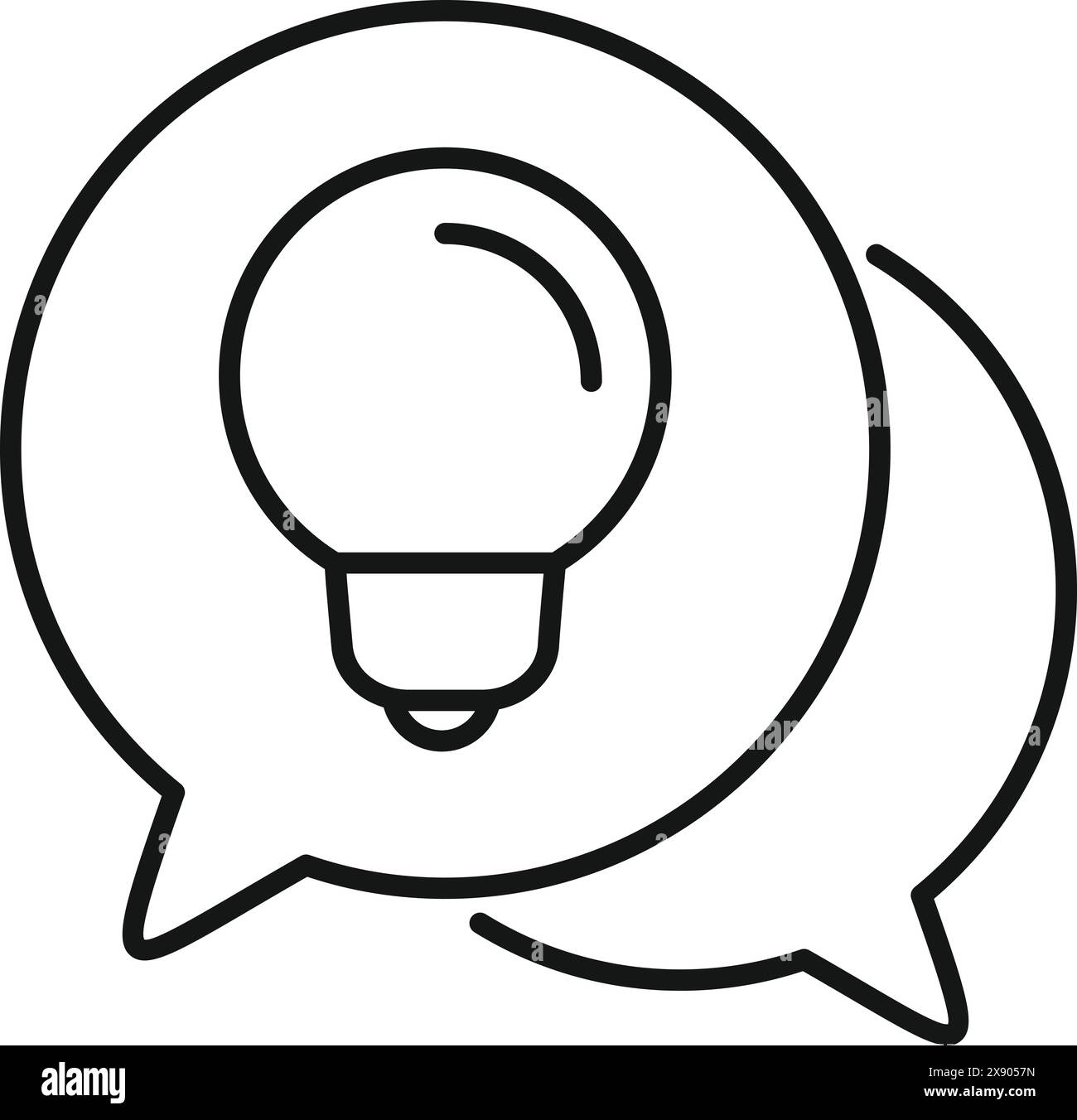 Line art icon of a lightbulb within a speech bubble, symbolizing idea exchange and innovation ...