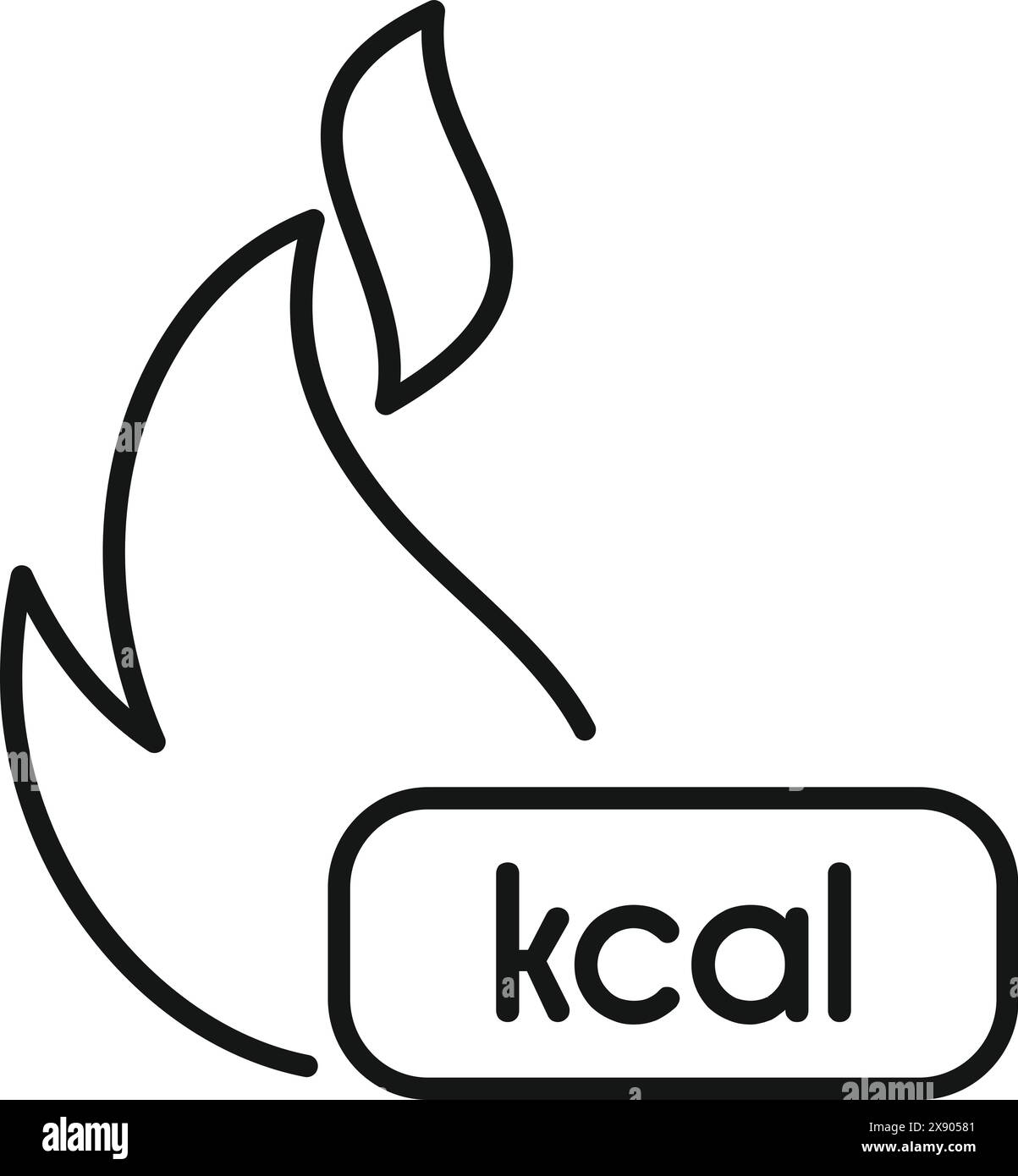 Simple minimalist black and white kilocalorie flame icon vector ...