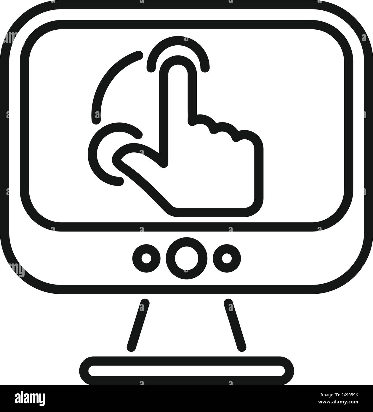 Outline vector icon of a touch screen monitor with a hand symbol ...