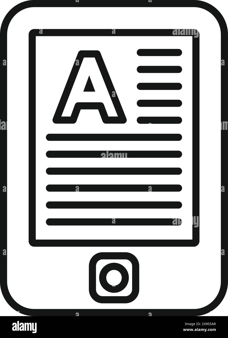 Vector illustration of a digital ereader icon in minimalist line art ...