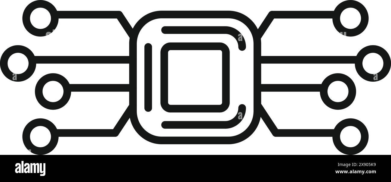 Simple line art vector icon of a microchip, representing technology and data processing Stock ...