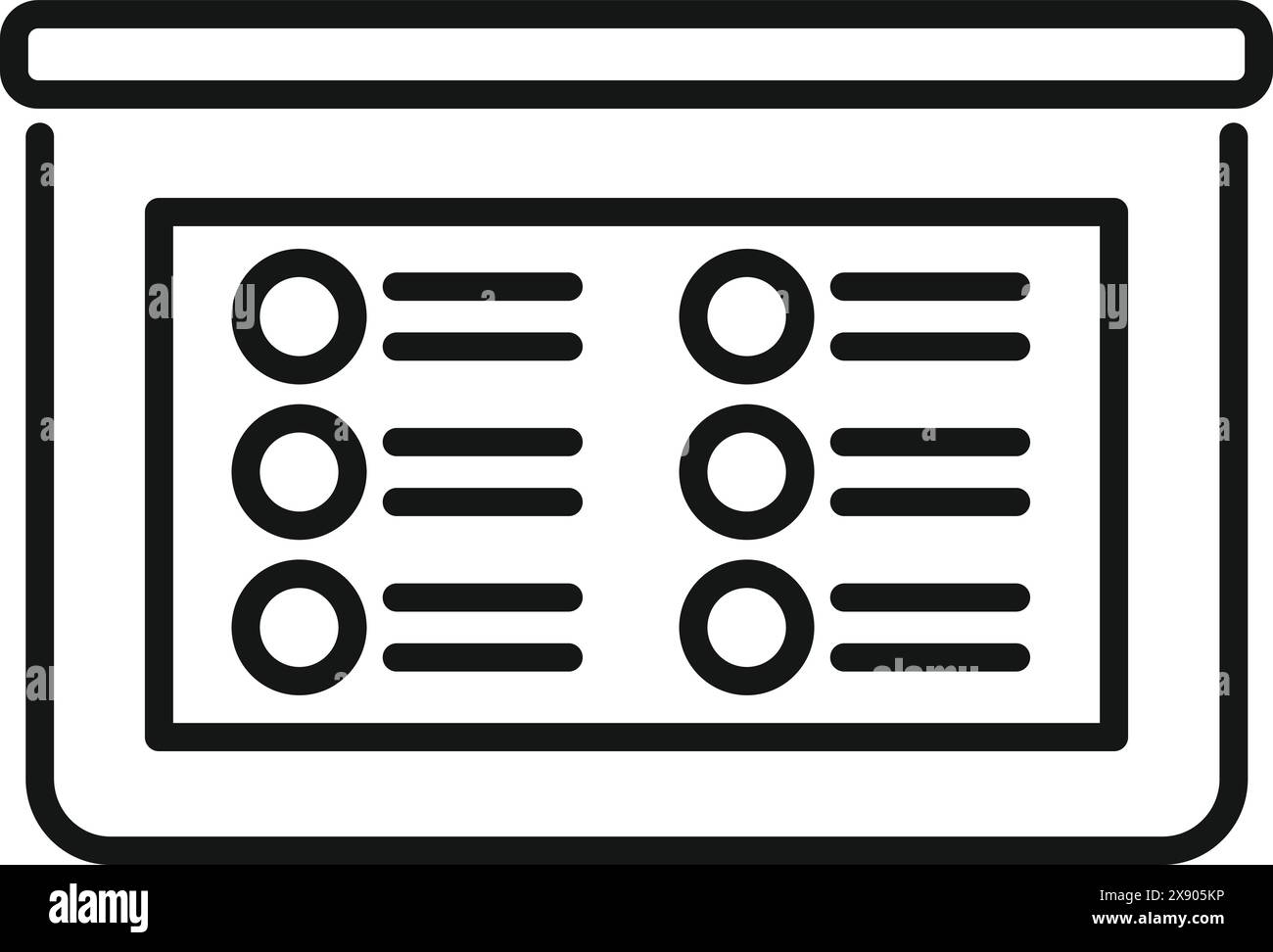 Minimalistic line drawing of a presentation board with bullet points ...