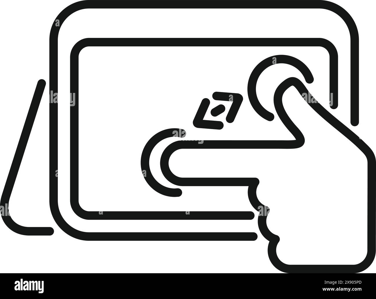Simplistic line drawing of a hand interacting with a touchscreen device ...