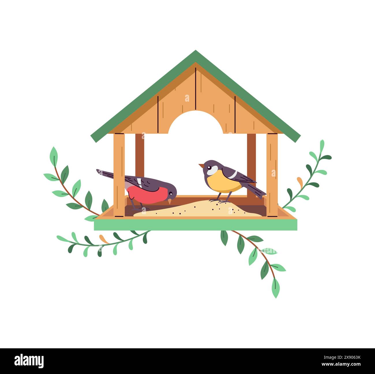 Birdfeeder with poured grains for birds 2D cartoon illustration ...