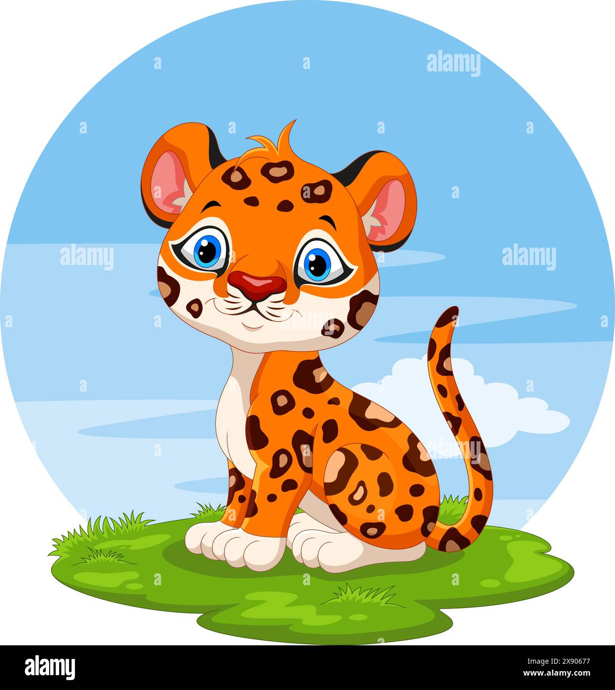 Cute baby leopard cartoon isolated on white background Stock Vector ...