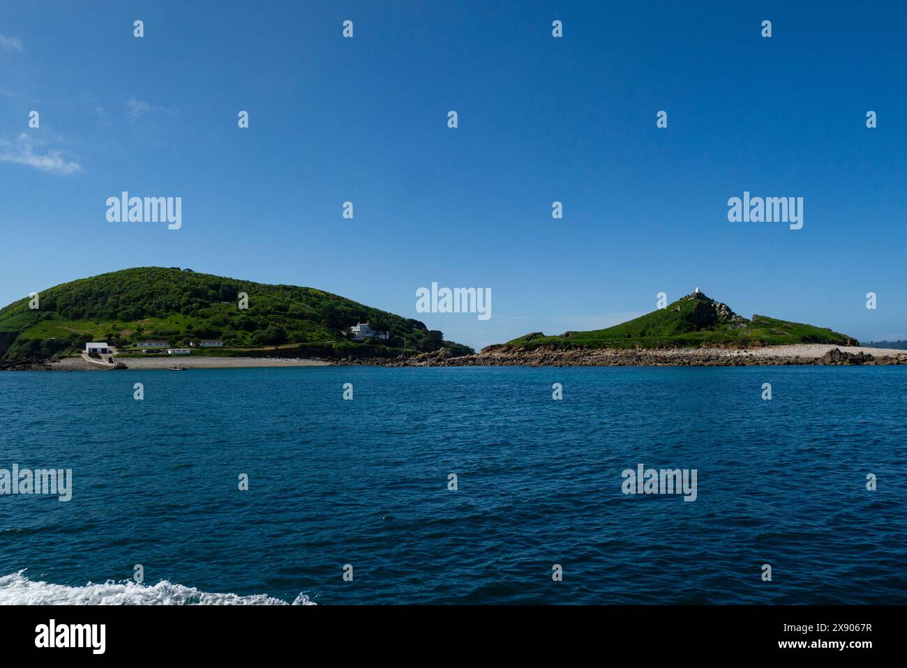 Jethou Island privately leased from The Crown viewed from Herm ferry ...