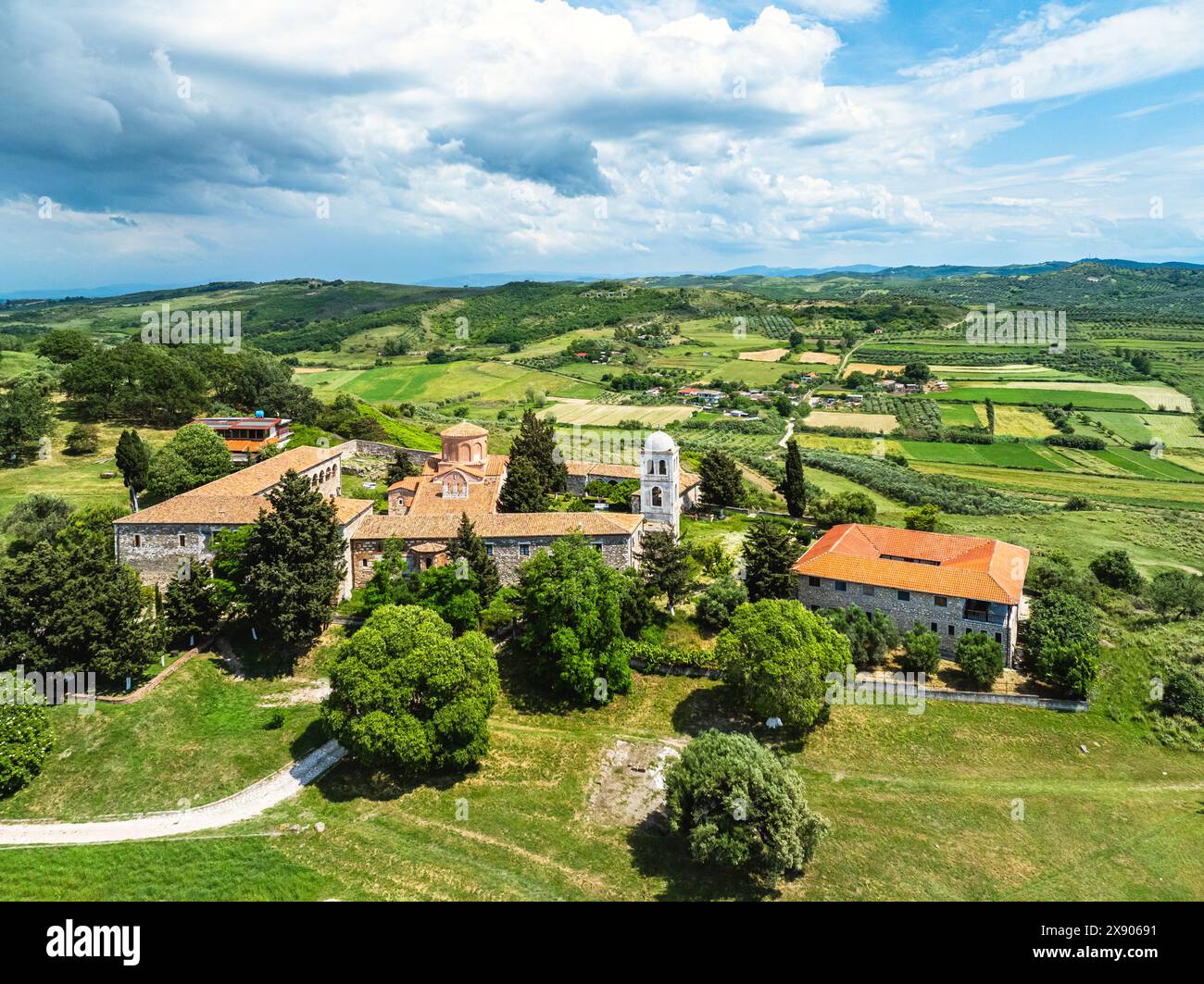 Apollonia Archaeological Park from a drone, Pojan, Albania, Europe ...
