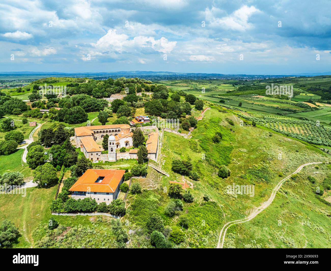Apollonia Archaeological Park from a drone, Pojan, Albania, Europe ...