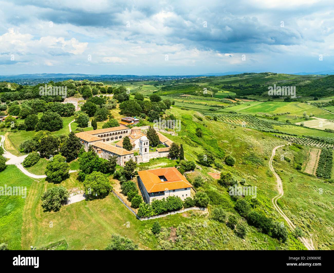 Apollonia Archaeological Park from a drone, Pojan, Albania, Europe ...