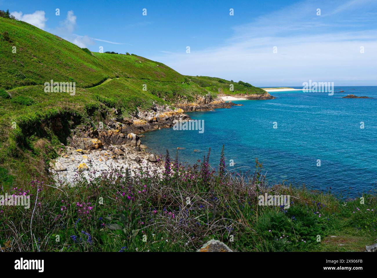 View along herm island rocky east coastline hi-res stock photography ...