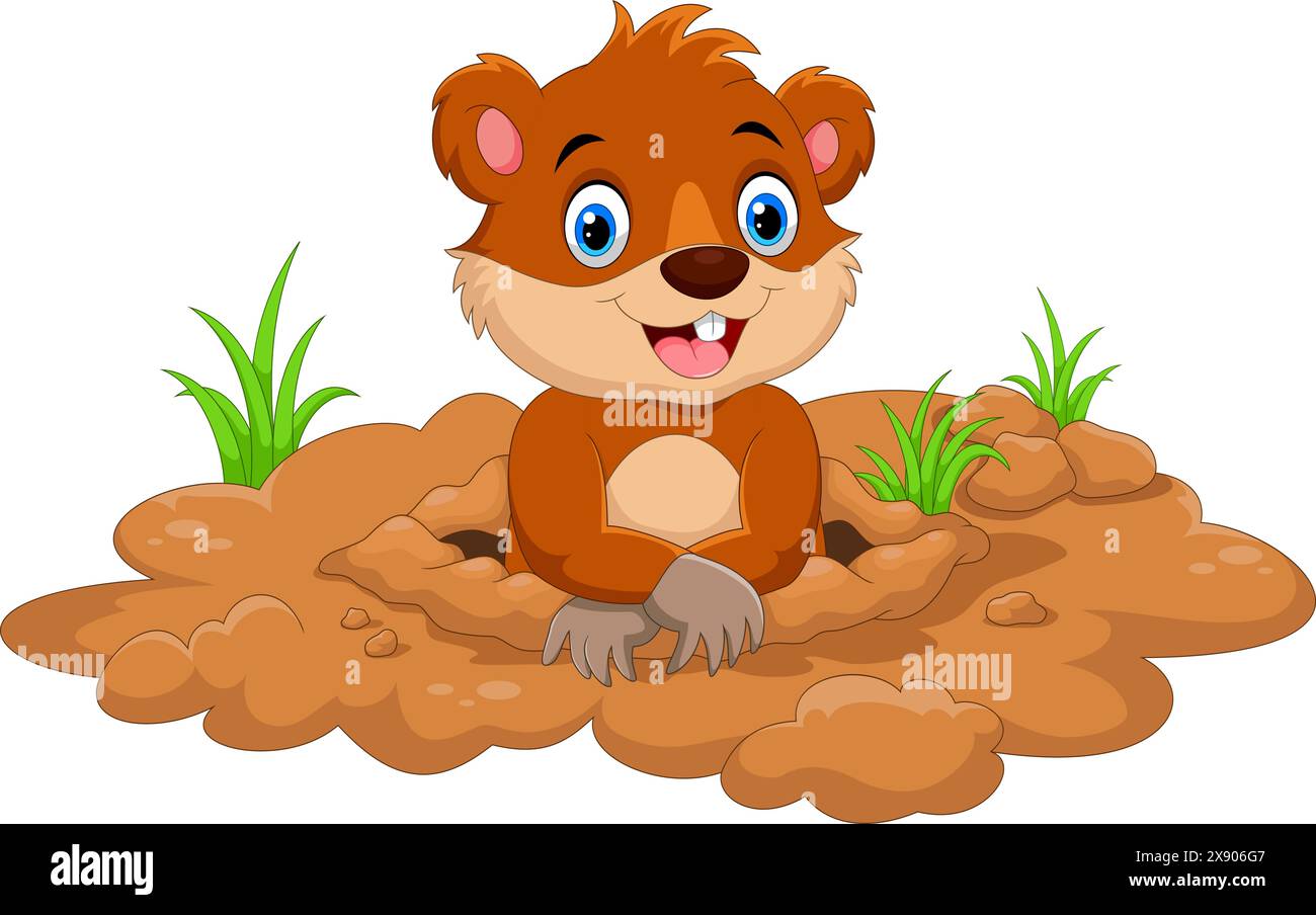 Cartoon cute groundhog on his burrow Stock Vector Image & Art - Alamy
