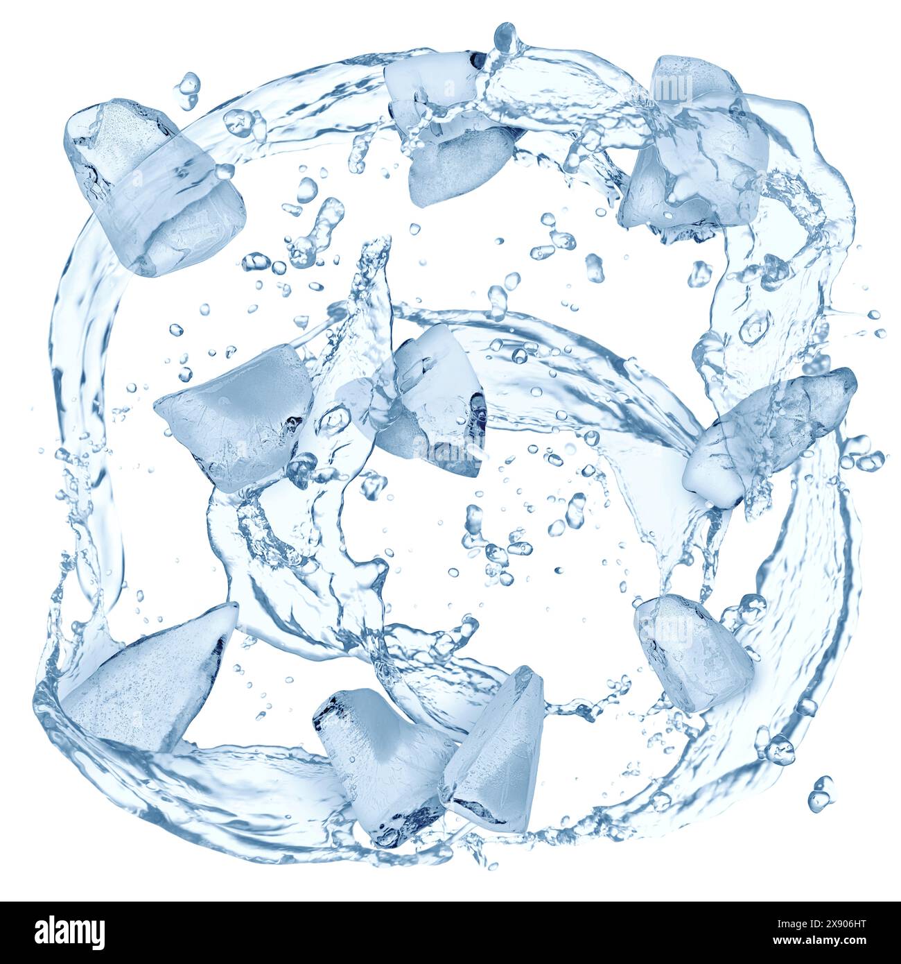 Ice cubes and splashing water in air on white background Stock Photo ...