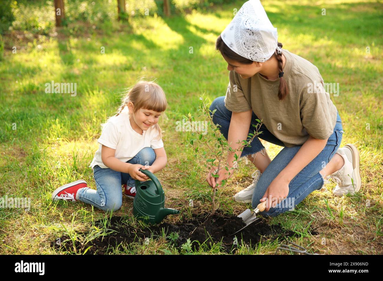 Caucasian family planting tree hi-res stock photography and images - Alamy