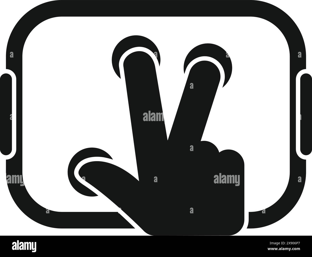 Icon of a black hand showing a victory or peace sign, isolated on white ...