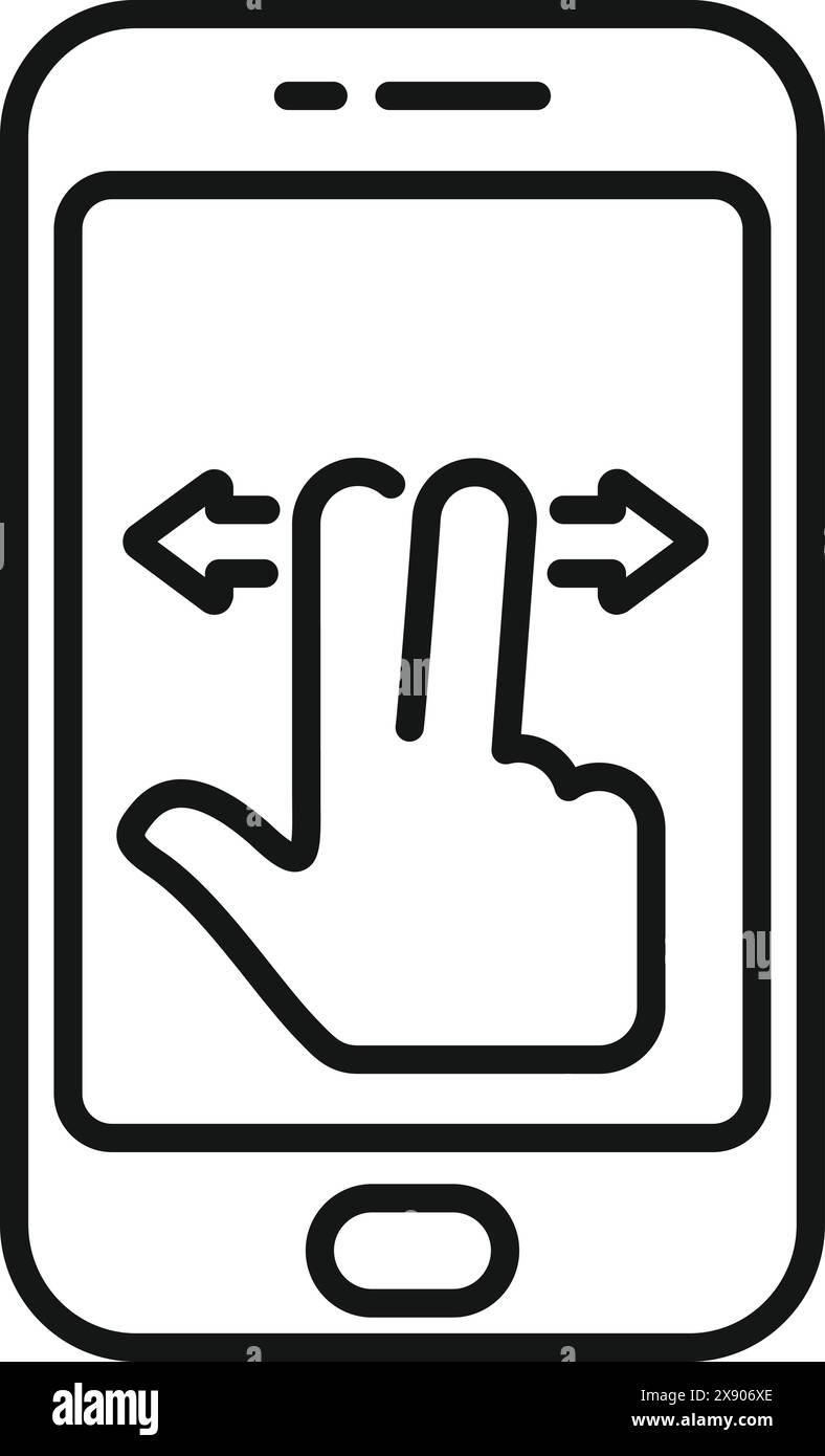 Illustration of a modern touchscreen smartphone gesture icon in black and white. Representing ...