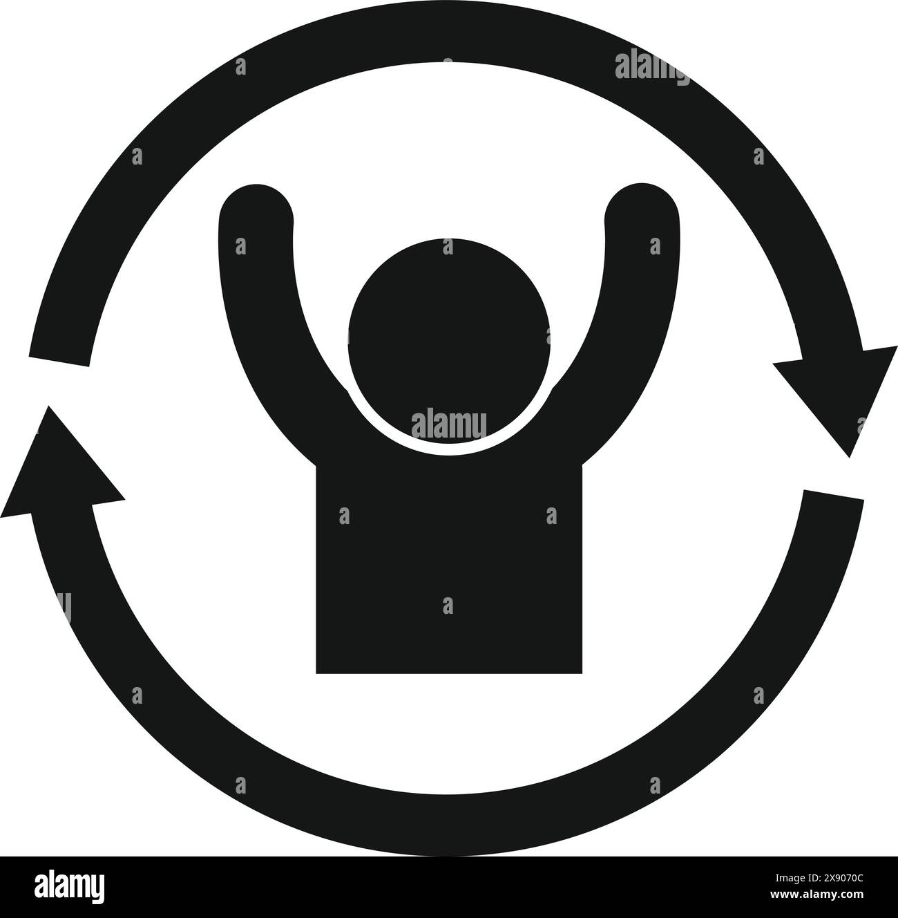 Black and white simple iconography of a person silhouette with raised ...