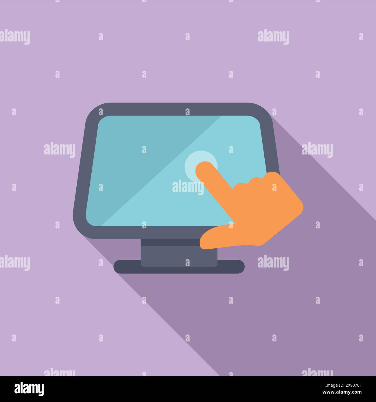 Flat design illustration of a cartoon hand interacting with a computer ...