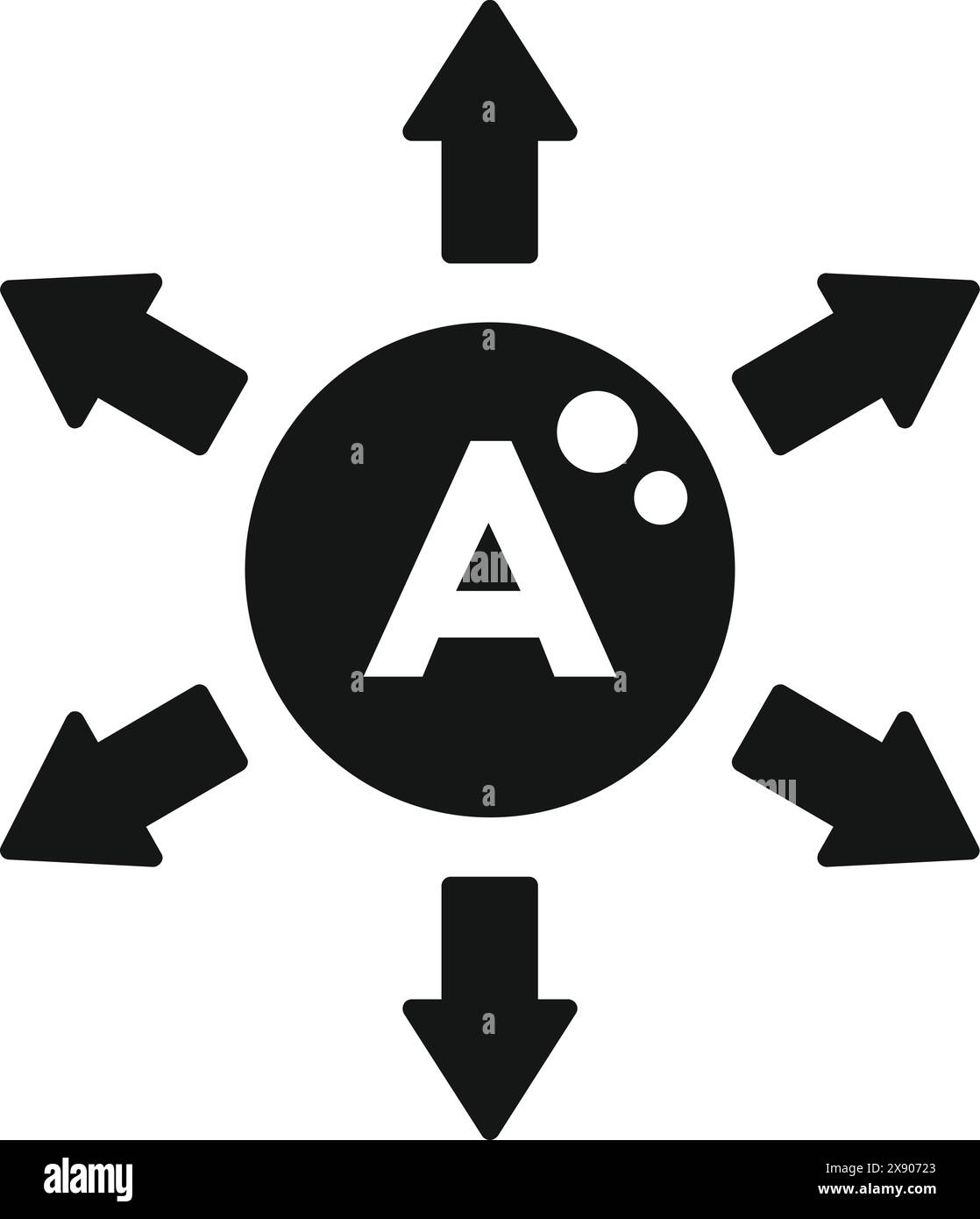 Vector illustration of a central letter a with arrows pointing in ...