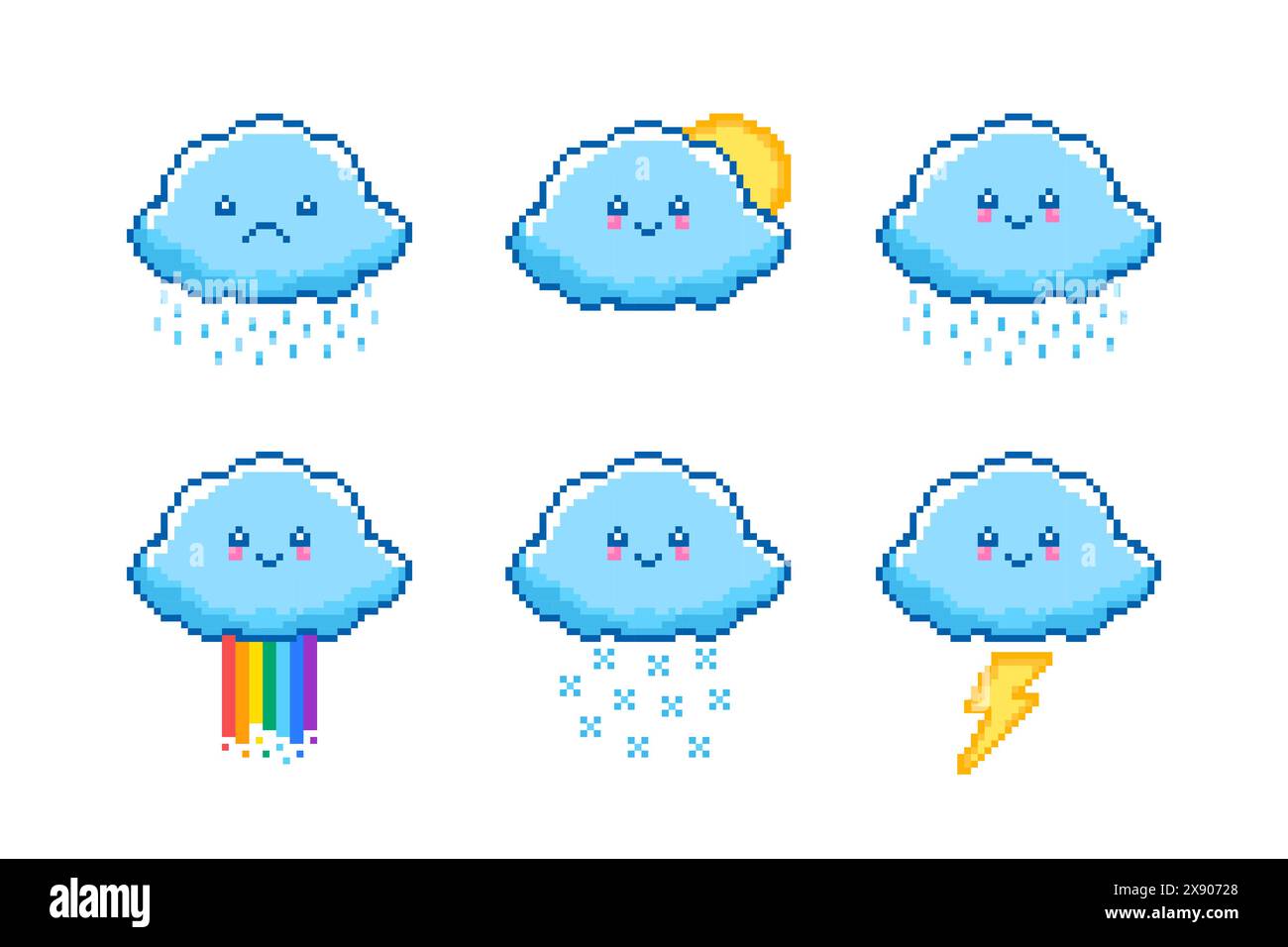 Set of cloud icons in pixel art style on white background Stock Vector ...