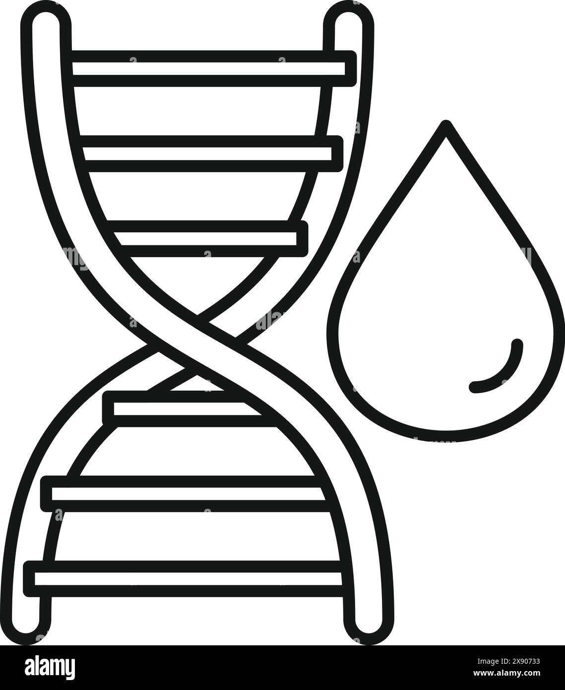 Black and white line art icon of a dna strand intertwined with a ...
