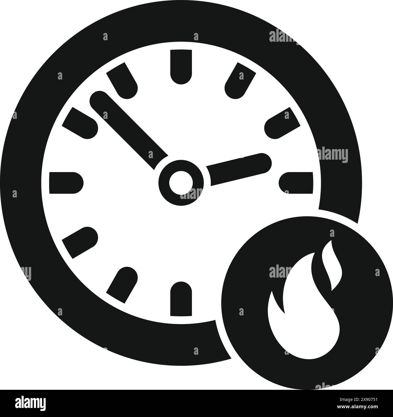 Simplistic representation of a speedometer and a flame symbol in black ...