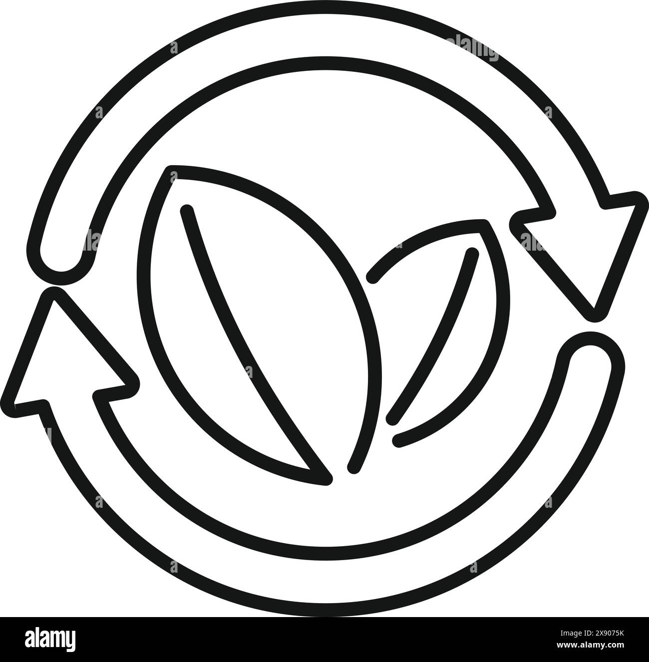 Black line icon representing sustainability, with a leaf encircled by ...