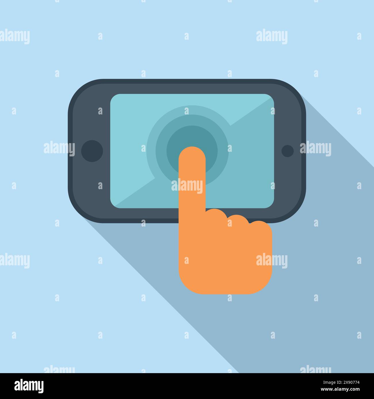 Graphic of a hand interacting with a smartphone, depicting touchscreen ...