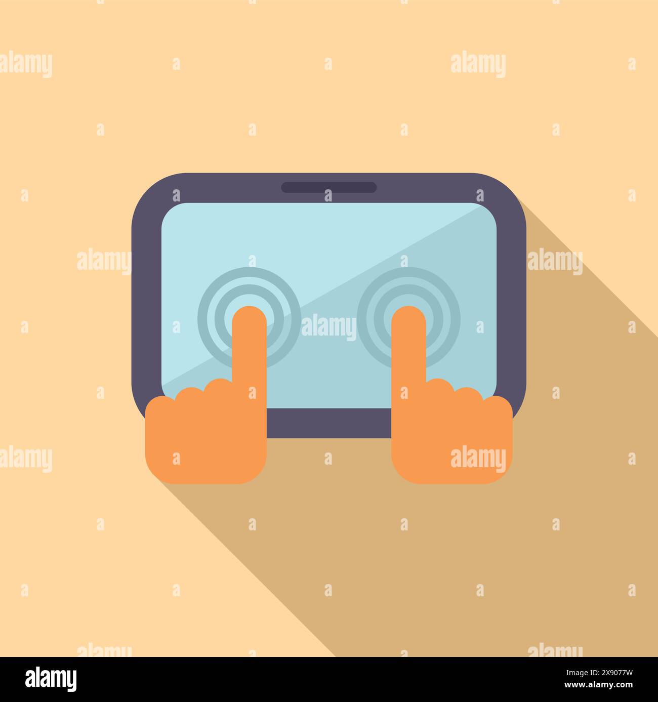 Graphic representation of hands interacting with a touchscreen tablet ...