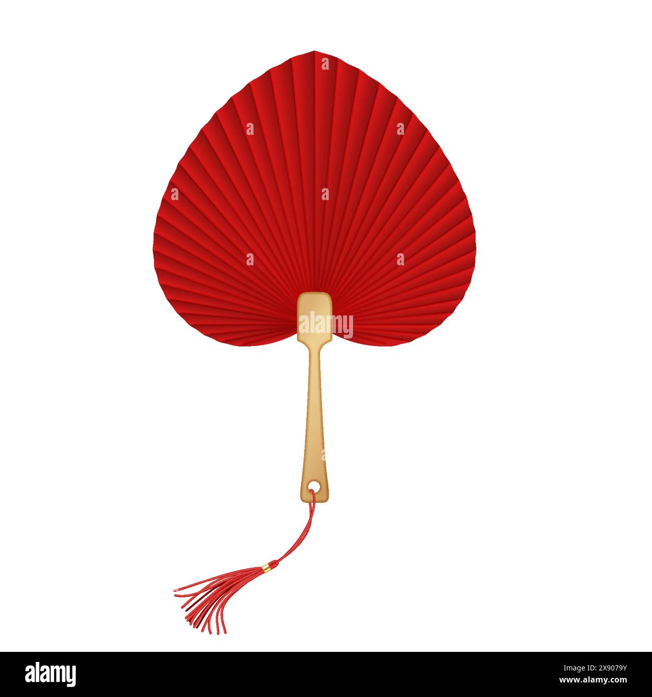 Heart shaped Asian hand fan with tassel on handle realistic vector ...