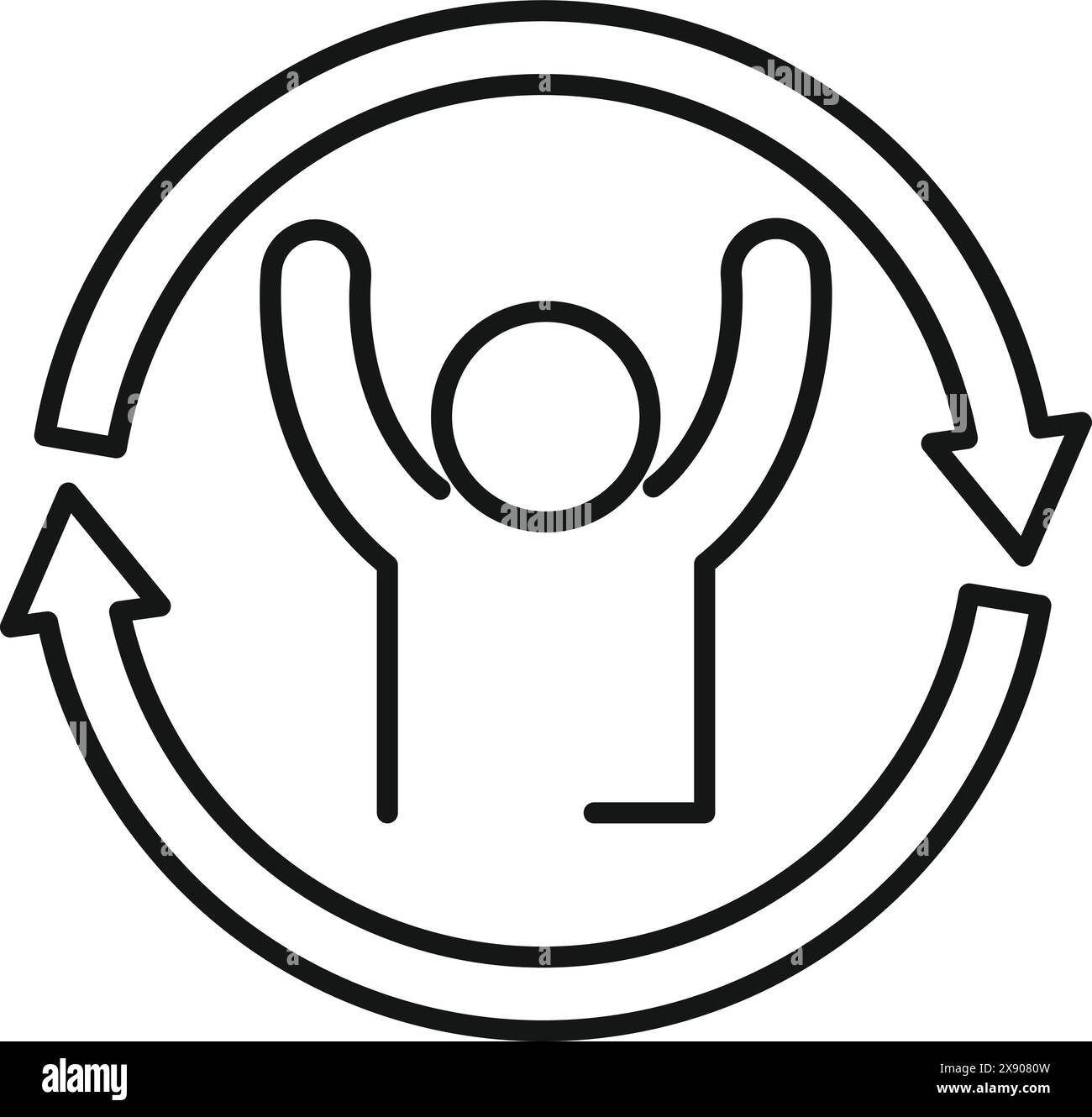 A linear vector icon featuring a person with arms raised inside a ...