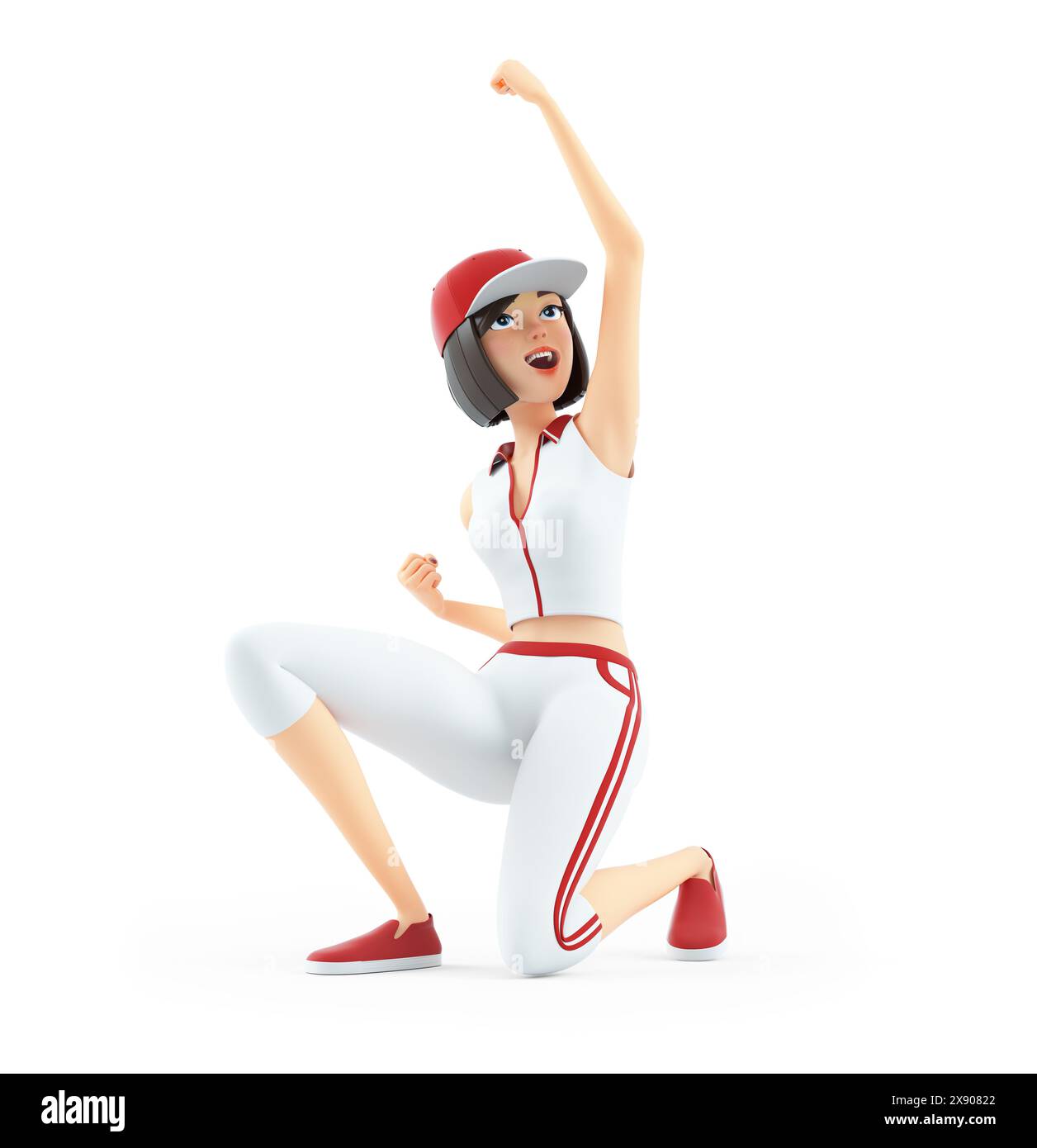 3d baseball girl in winner pose, illustration isolated on white ...