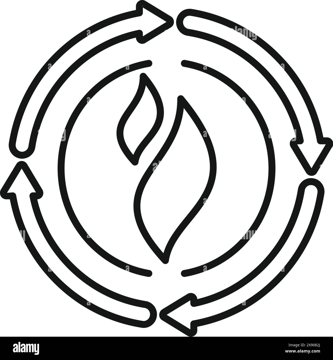 Line drawing of a stylized flame encircled by arrows representing ...