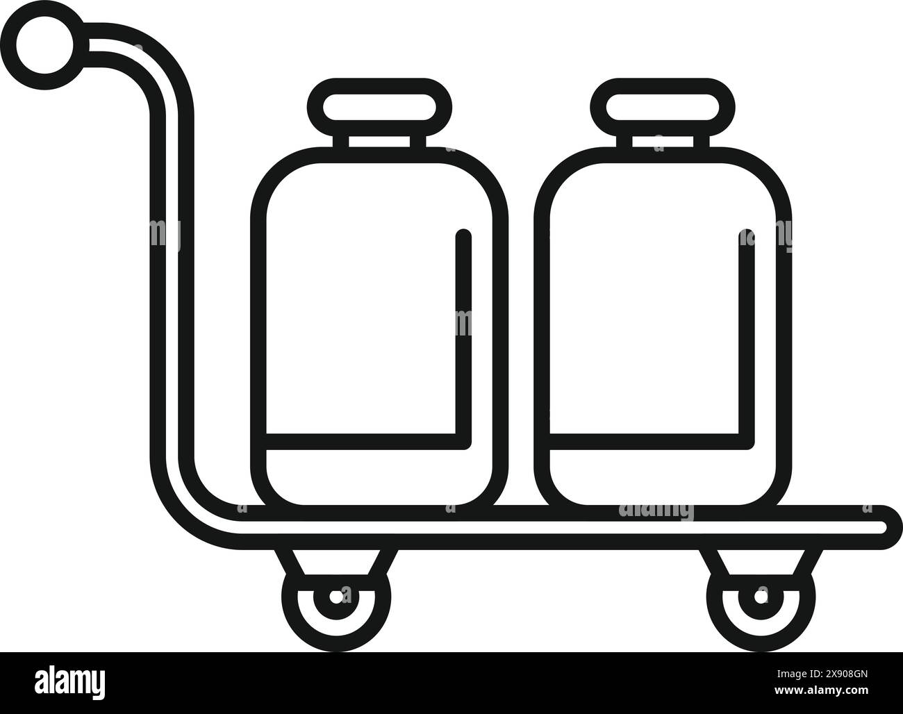Simple line drawing of a luggage cart with two suitcases, representing ...