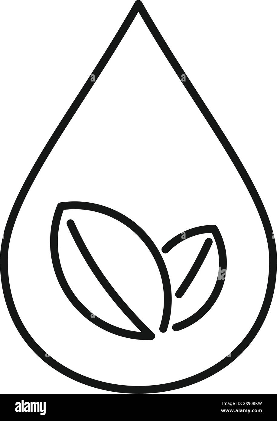 Simple black outline of a water drop with a leaf symbol, representing ...
