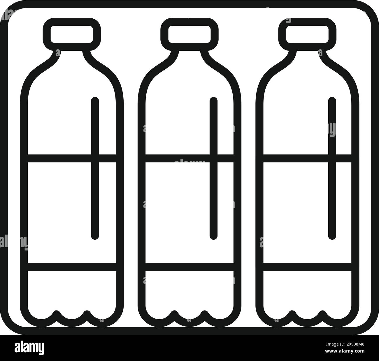 Black and white outline icon of three plastic water bottles Stock ...