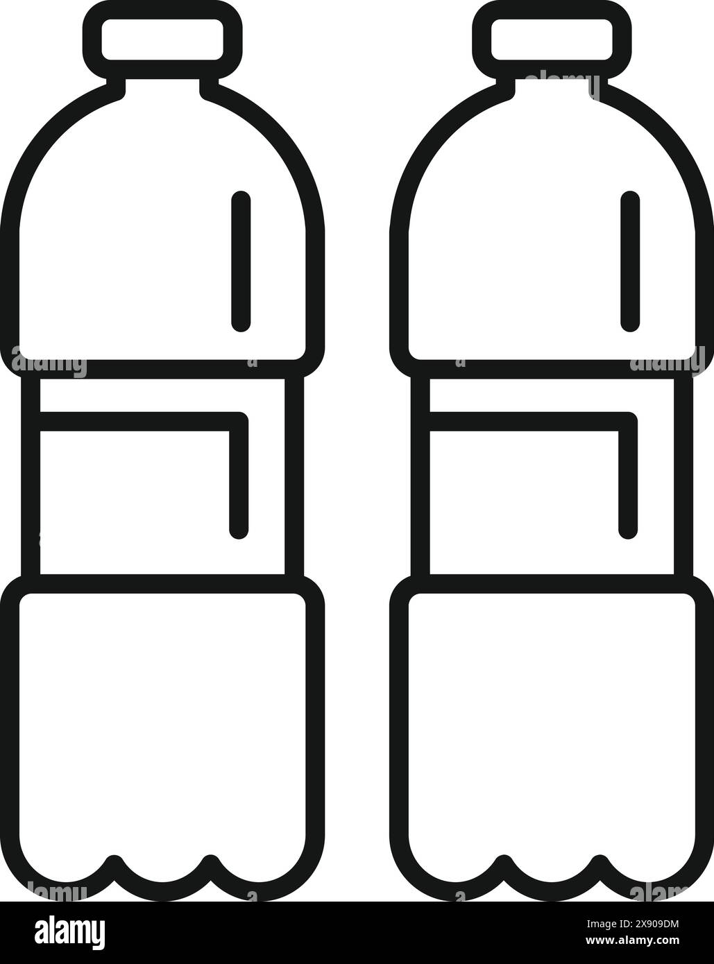 Simple line art vector illustration of two plastic water bottles side ...