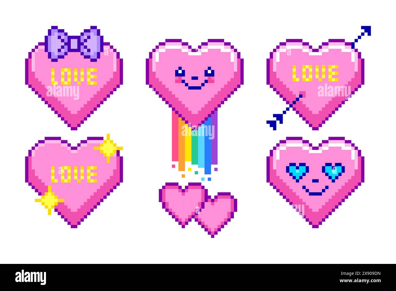 Set of hearts in pixel art style on white background Stock Vector Image ...