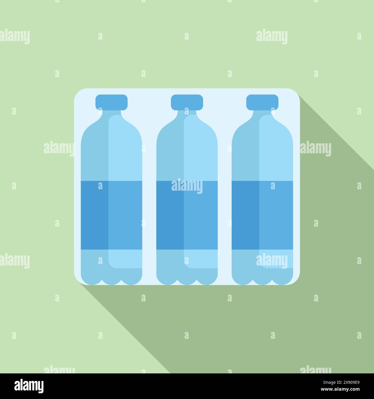 Simple flat design illustration of a threebottle water pack on a green ...