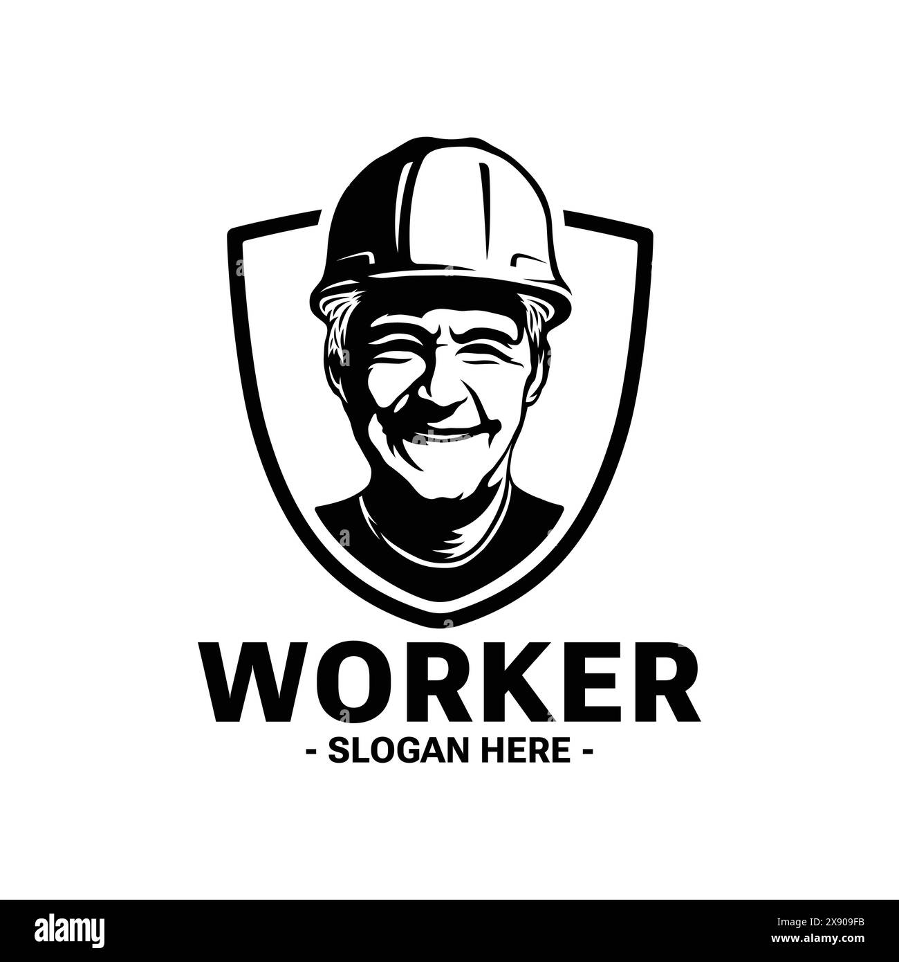 Construction worker with safety hard hat. Logo. Vector and illustration ...