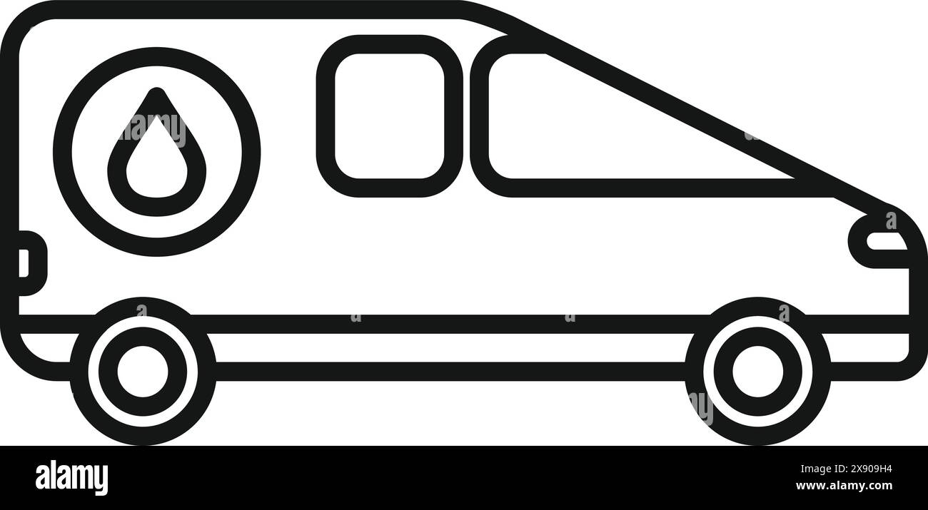 Black and white line art icon of a delivery van with a water droplet ...