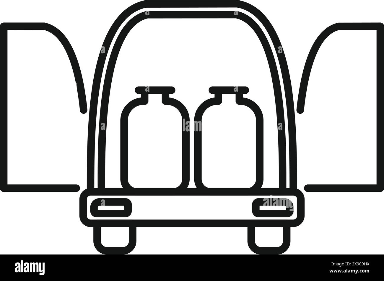 A stylized line art icon featuring a truck carrying milk bottles, ideal ...
